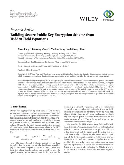 Pdf Building Secure Public Key Encryption Scheme From Hidden Field Equations