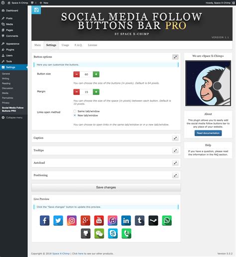 social media follow buttons bar pro