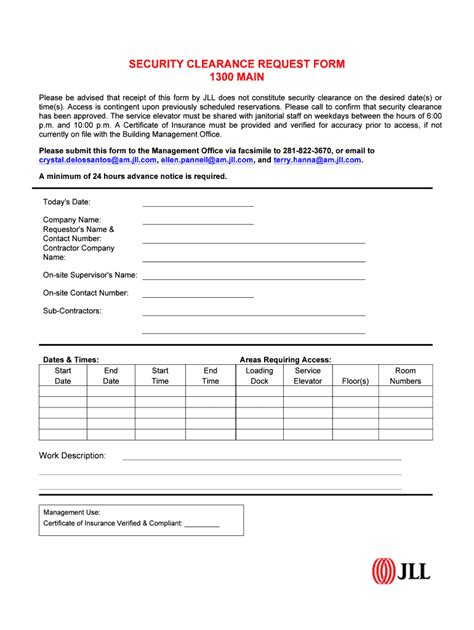 Fillable Online 1300main Security Clearance Form Docx 1300main Fax