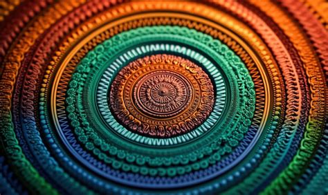 A Complex Circular Design Features Concentric Rings Of Intricate Textured Patterns In Vibrant