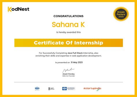 Sahana K On Linkedin Javafullstack Webdevelopmentskills Internship