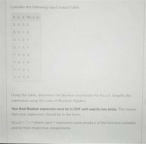 Solved Consider The Following Inputoutput Table X Y Z Fx