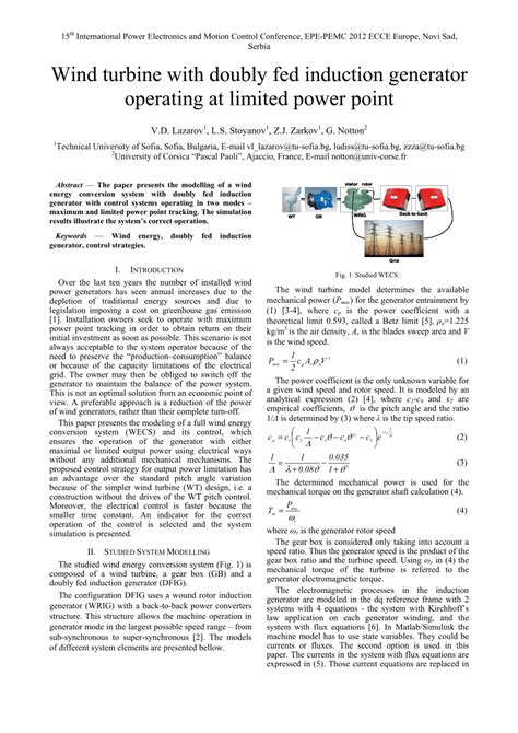 Pdf Wind Turbine With Doubly Fed Induction Generator Operating At Limited Power Point