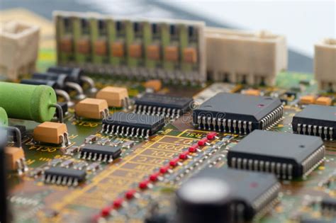 Close Up Of Electronic Circuit Board Pcb With Microchip Integrated