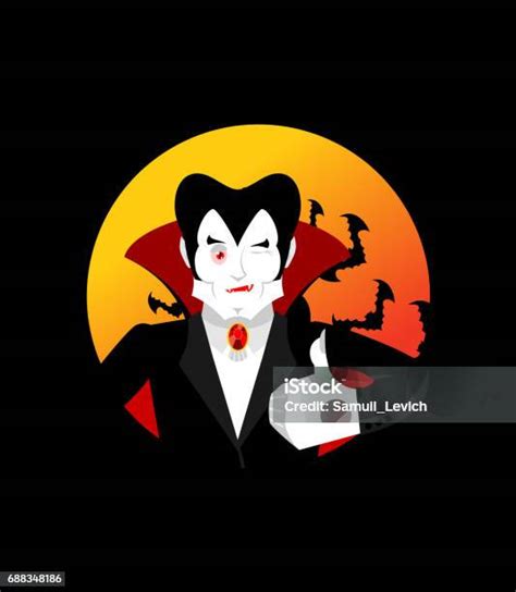 드라큘라가 엄지손가락을 잘 보여줍니다 뱀파이어 윙크입니다 모든 권리에 서명 합니다 유쾌한 좋은 인가 그의 얼굴에 미소를 흉내입니다 그래 손 제스처 할로윈에 대 한 그림입니다