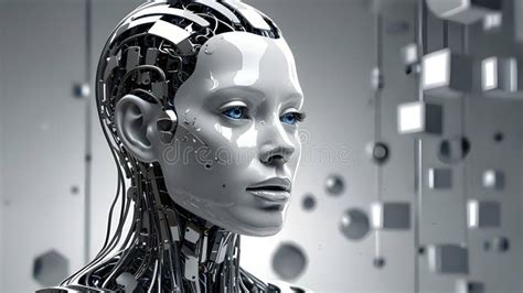 Female Robot With Metal Structure And Blue Eyes Stock Illustration