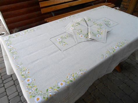 Лляна скатертина з серветками «Ромашкове поле