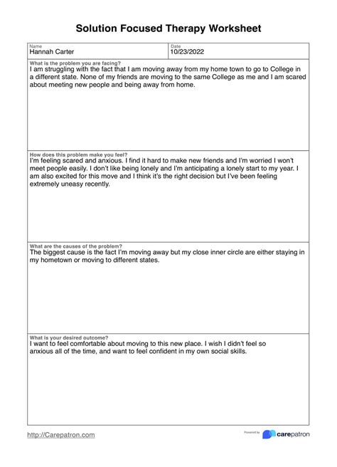 Solution Focused Therapy Worksheet And Example Free Pdf Download
