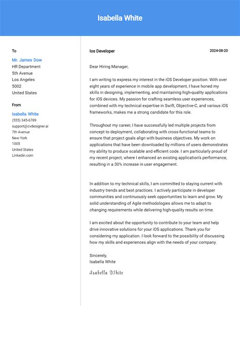 IOS Developer Cover Letter Example For 2024 Tips Templates CVDesigner Ai