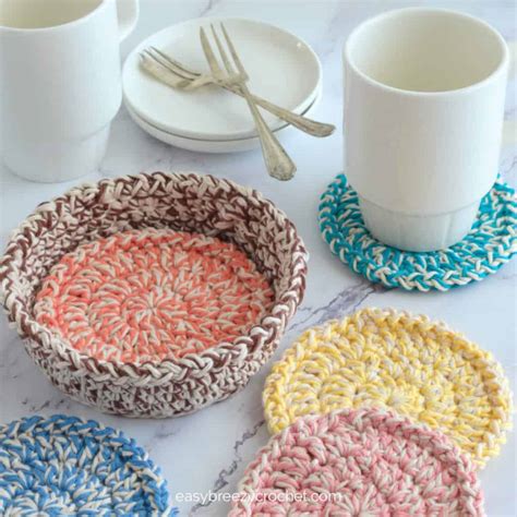 Round Double Crochet Coaster Pattern And Basket Easy Breezy Crochet
