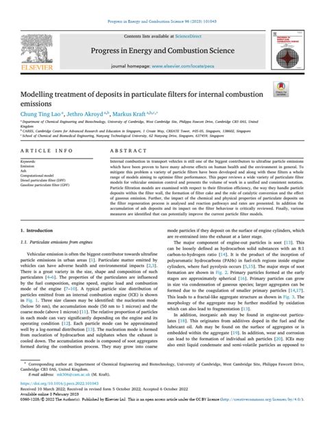 Modelling Treatment Of Deposits In Particulate Filters For Internal
