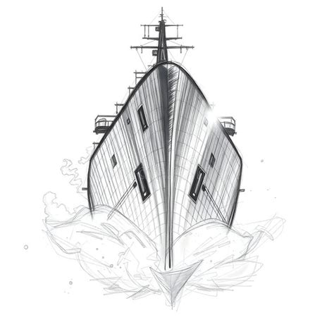 Sketch Of A Large Cruise Ship Bow Cutting Through Water Nautical