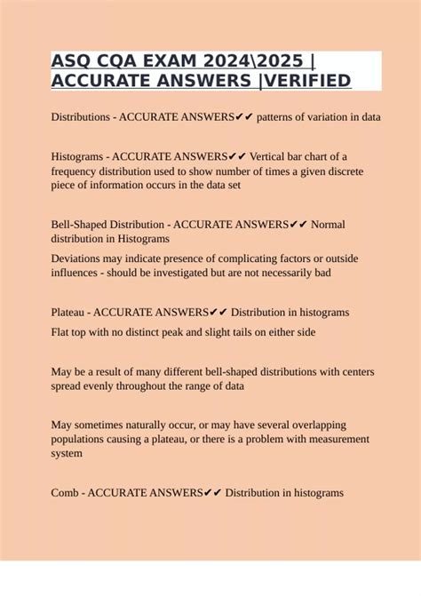 Asq Cqa Exam Accurate Answers Verified Asq Cqa Stuvia Us