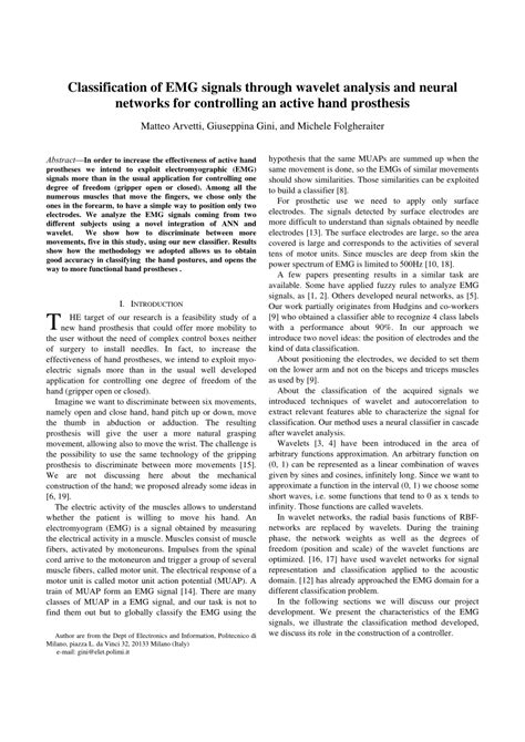 Pdf Classification Of Emg Signals Through Wavelet Analysis And Neural