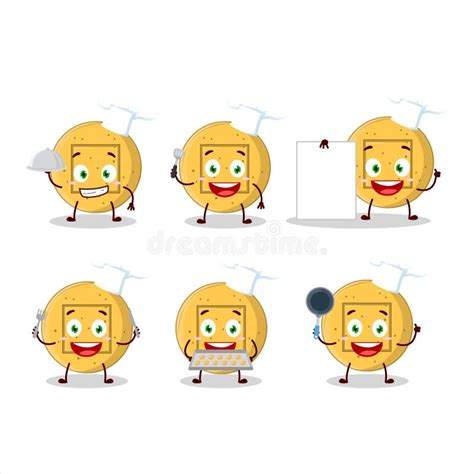 Cartoon Character Of Dalgona Candy Square With Various Chef Emoticons Stock Vector