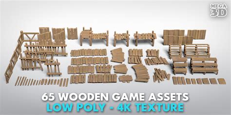 65 Lowpoly Wooden Game Assets 240225 Blender Market