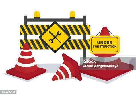 기호 작업자가 정지 또는 도로 표지판 테이프 경고 콘 사이트 장벽을 보류와 건설 배경 벡터 플랫 만화 일러스트레이션 개념에 대한 스톡 벡터 아트 및 기타 이미지 Istock