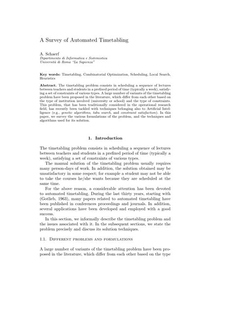 Pdf A Survey Of Automated Timetabling