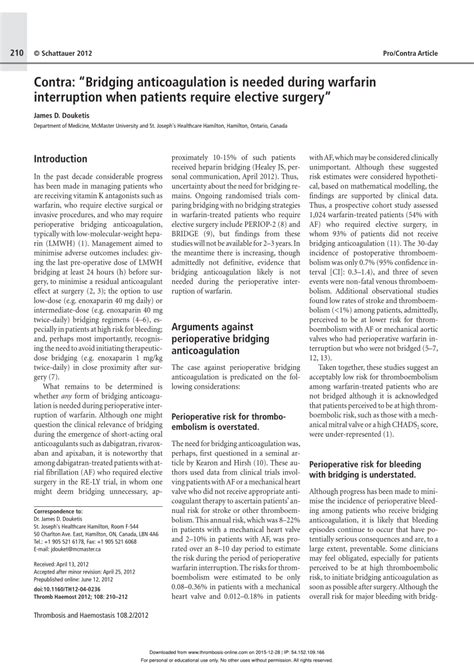 Pdf Contra Bridging Anticoagulation Is Needed During Warfarin Interruption When Patients