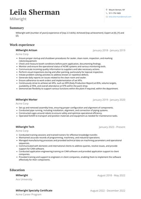 Millwright Resume Examples And Templates