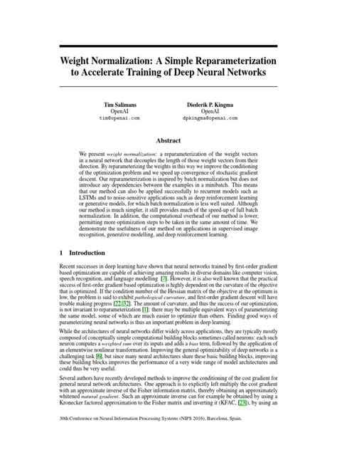 6114 Weight Normalization A Simple Reparameterization To Accelerate Training Of Deep Neural