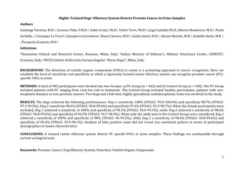 Highly Trained Dogs` Olfactory System Detects Prostate Cancer In