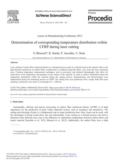 Pdf Determination Of Corresponding Temperature Distribution Within Cfrp During Laser Cutting