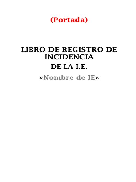Formato 1 Y 2 Para El Libro De Registro De Incidencias Pdf