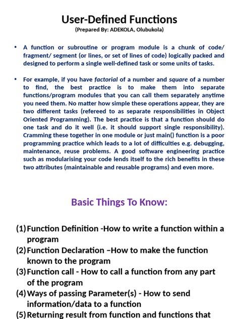 user defined functions in c pdf parameter computer programming modular programming
