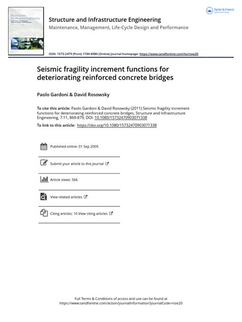 Seismic Fragility Increment Functions For Deteriorating Reinforced Concrete Bridges Pdf