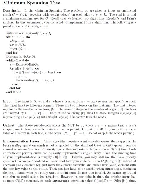 Solved Minimum Spanning Treedescription In The Minimum