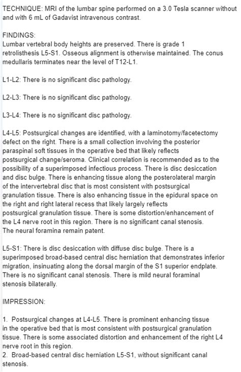 Mri Report Post Md R Sciatica