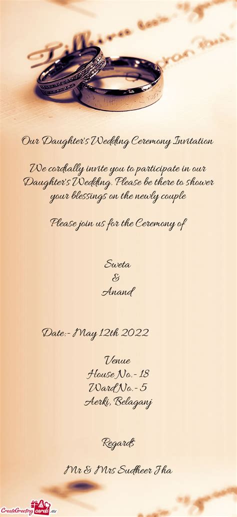 Our Daughters Wedding Ceremony Invitation Free Cards