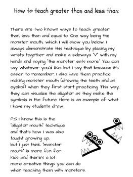 Less Than Greater Than Or Equal To FREEBIE Monster Mouth Method