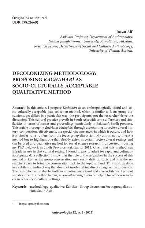 Pdf Decolonizing Methodology Proposing Kachaharī As Socio Culturally