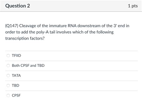 Solved Q147 Cleavage Of The Immature Rna Downstream Of The