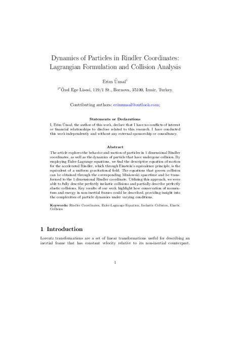 Pdf Dynamics Of Particles In Rindler Coordinates Lagrangian