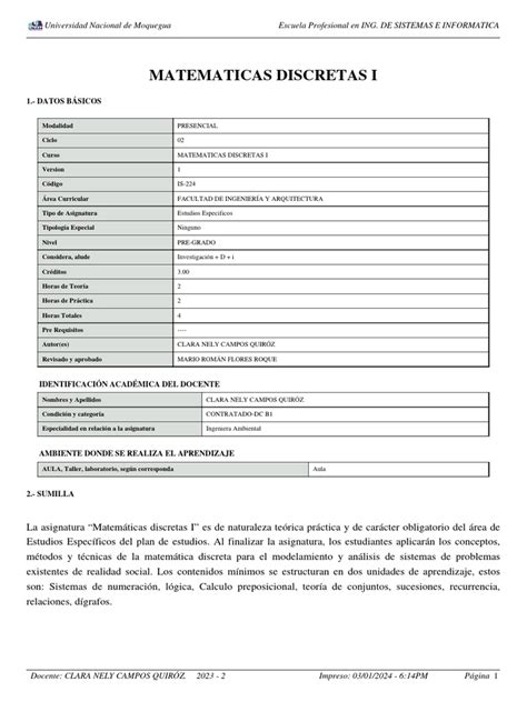 Matematicas Discretas L Ciclo Ll Pdf Matemáticas Discretas Prueba