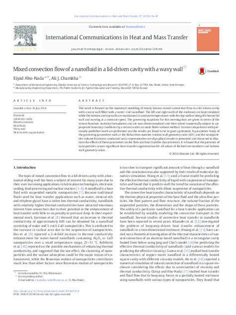 Pdf Mixed Convection Flow Of A Nanofluid In A Lid Driven Cavity With
