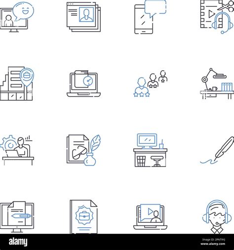 Virtual Work Line Icons Collection Remote Telecommuting Digital Online Virtual Distance