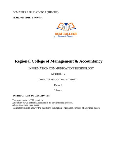 Computer Application 1 Theory 2025 Pdf Computer Program Programming