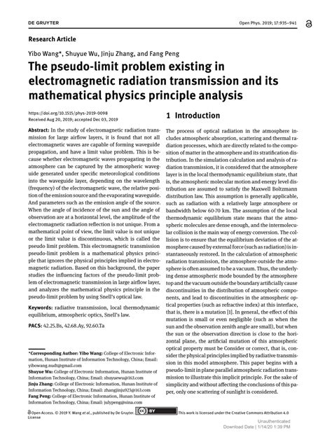 PDF The Pseudo Limit Problem Existing In Electromagnetic Radiation