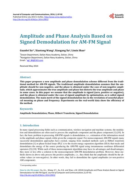 Pdf Amplitude And Phase Analysis Based On Signed Demodulation For Am Fm Signal