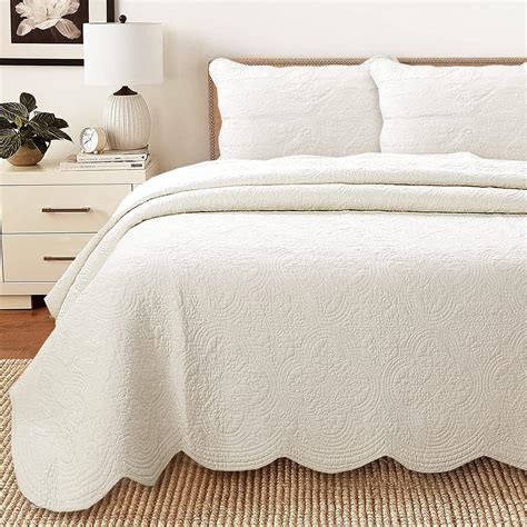 Cozy Line Home Fashions 100 Cotton Medallion Off White Matelasse