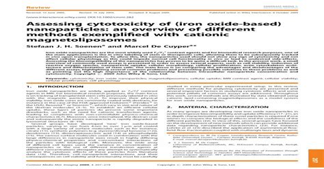 Assessing Cytotoxicity Of Iron Oxide Based Nanoparticles An Overview Of Different Methods