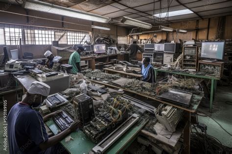 Electronic Recycling Facility With Staff Sorting Through And Recycling E Waste Created With
