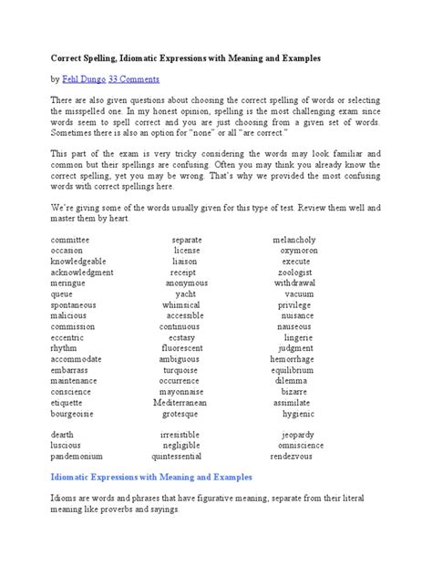 Correct Spelling Pdf Idiom