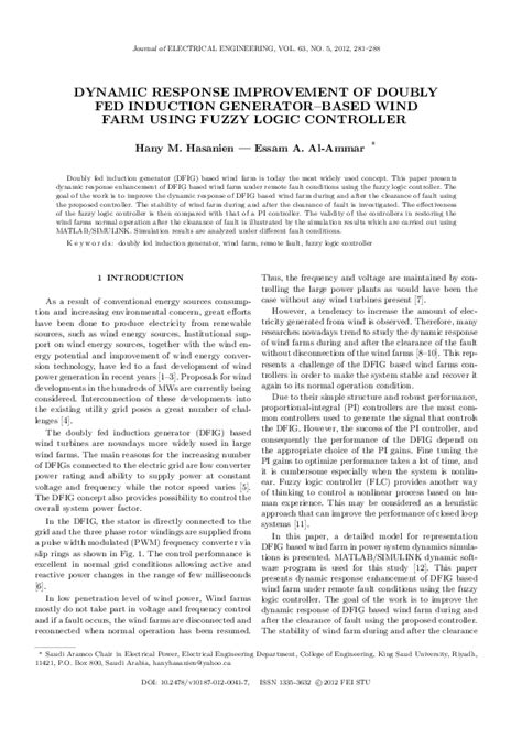 Pdf Dynamic Response Improvement Of Doubly Fed Induction Generator Based Wind Farm Using Fuzzy
