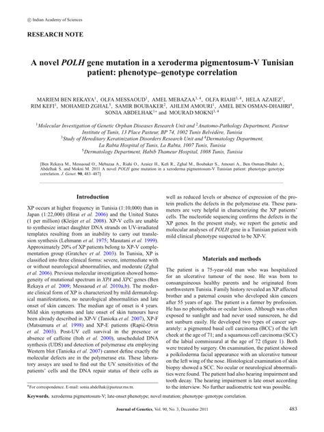 Pdf A Novel Polh Gene Mutation In A Xeroderma Pigmentosum V Tunisian