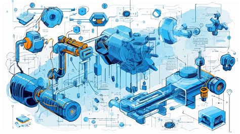 Esquema De Dibujos De Ingeniería De Vectores Mecánicos Azules Para